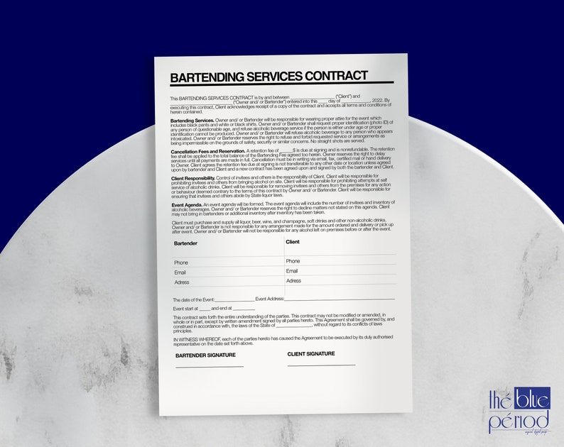 Editable Bartending Services Contract - Etsy