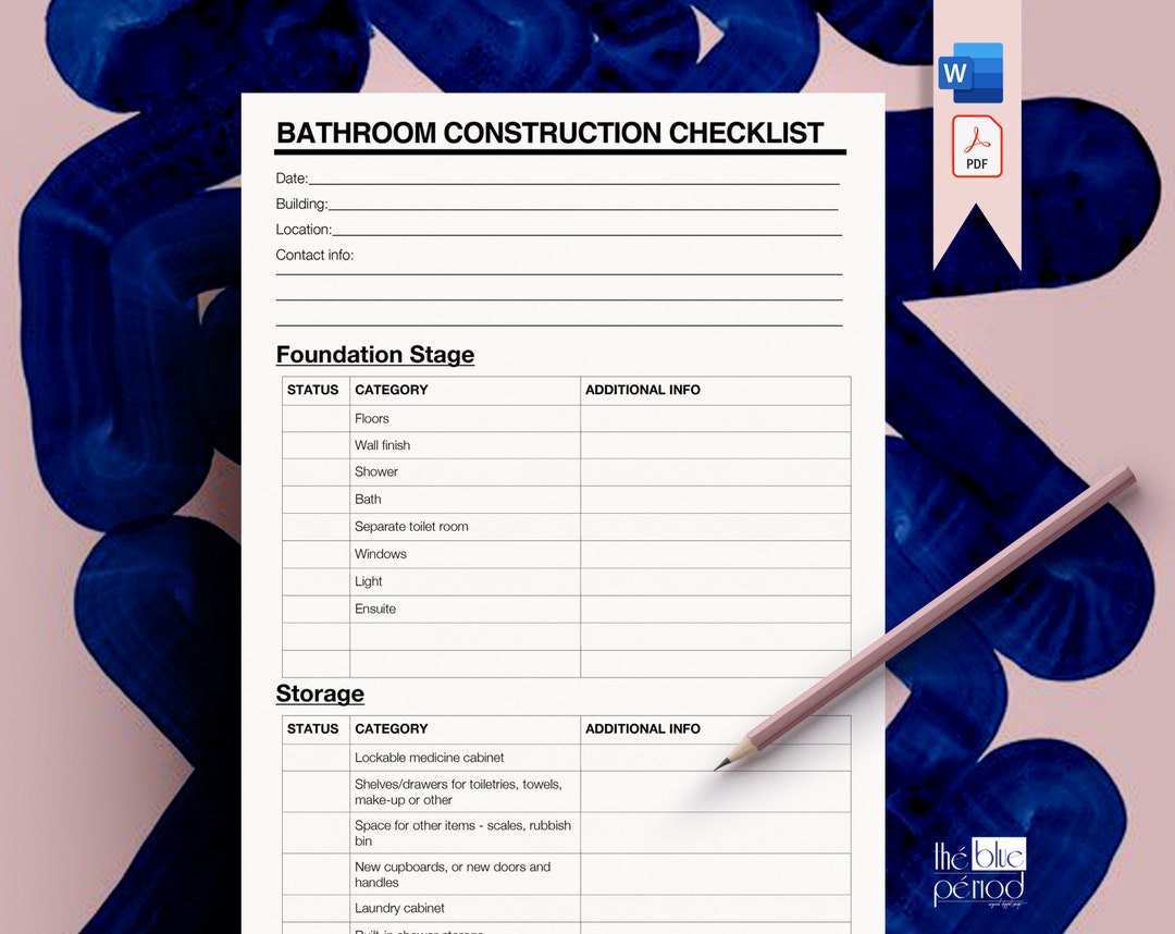 Editable Bathroom Construction Checklist - Etsy