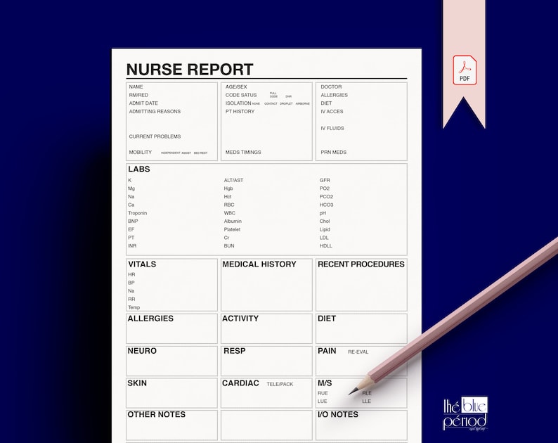 Printable Nurse Report Sheet - Etsy