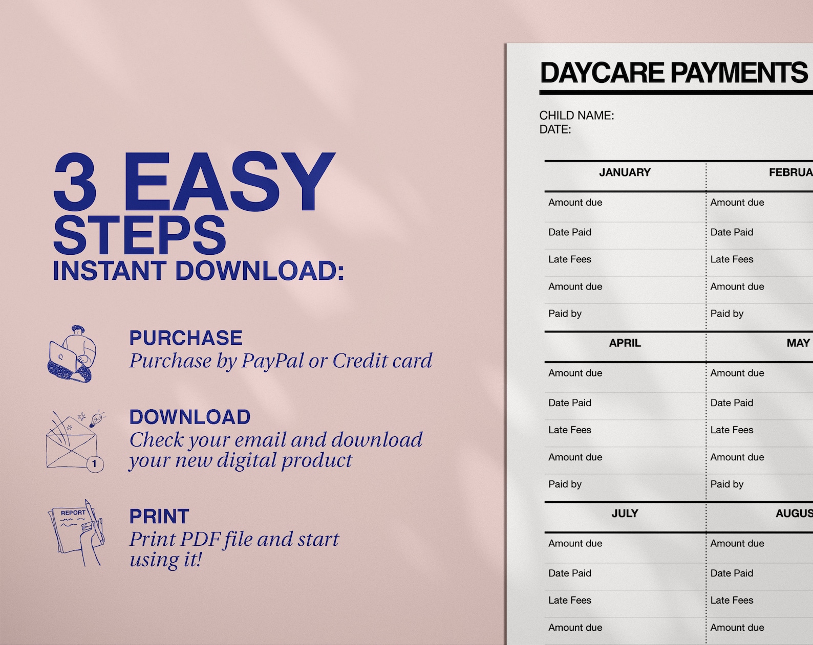 Editable Daycare Payments Form: Printable Template (PDF & Word) - Etsy