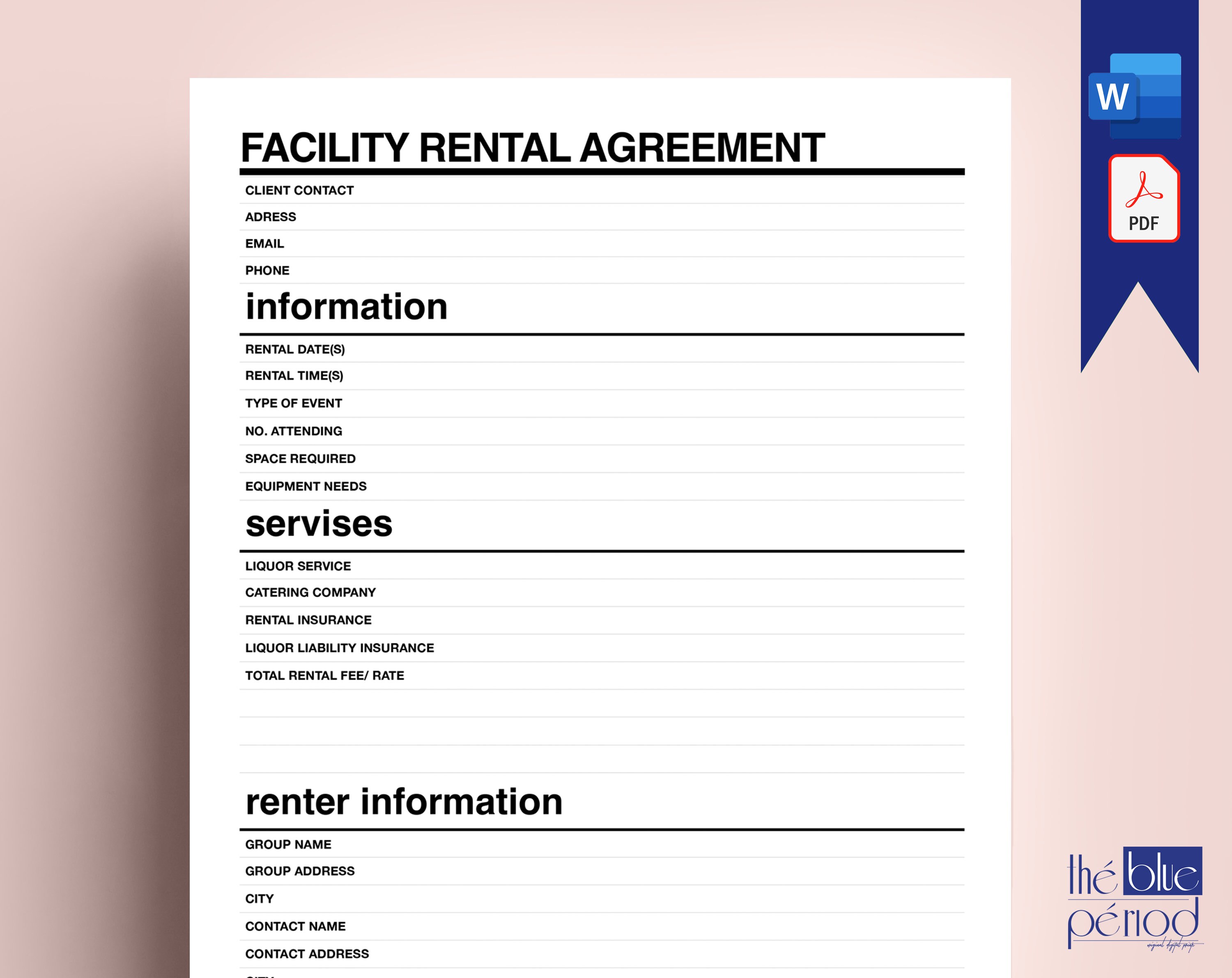 Editable Facility Rental Agreement Form - Etsy