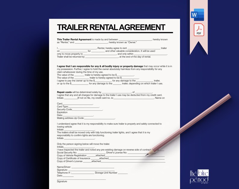 Editable Trailer Rental Agreement - Etsy
