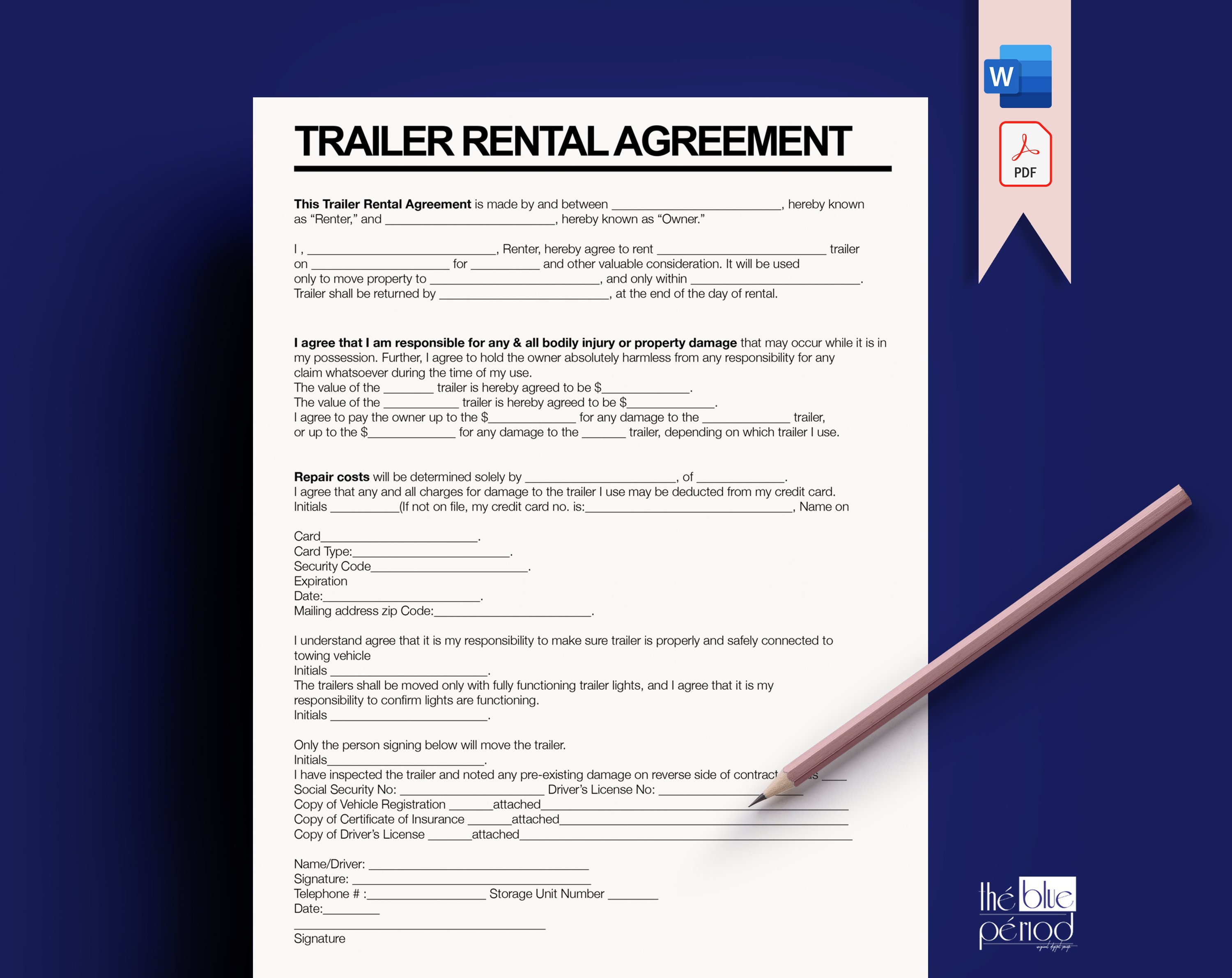 Editable Trailer Rental Agreement - Etsy
