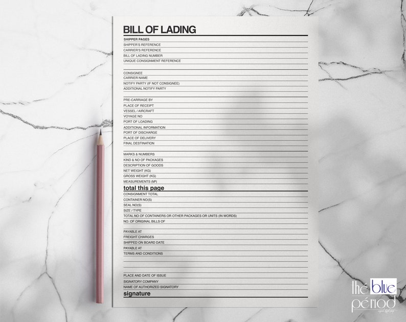 Editable Bill of Lading Template - Etsy