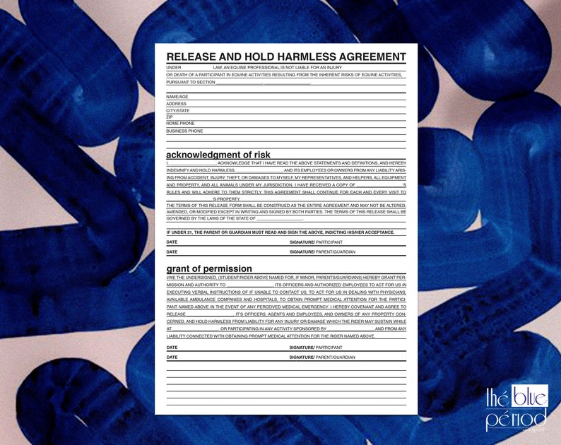Printable Release and Hold Harmless Agreement - Etsy