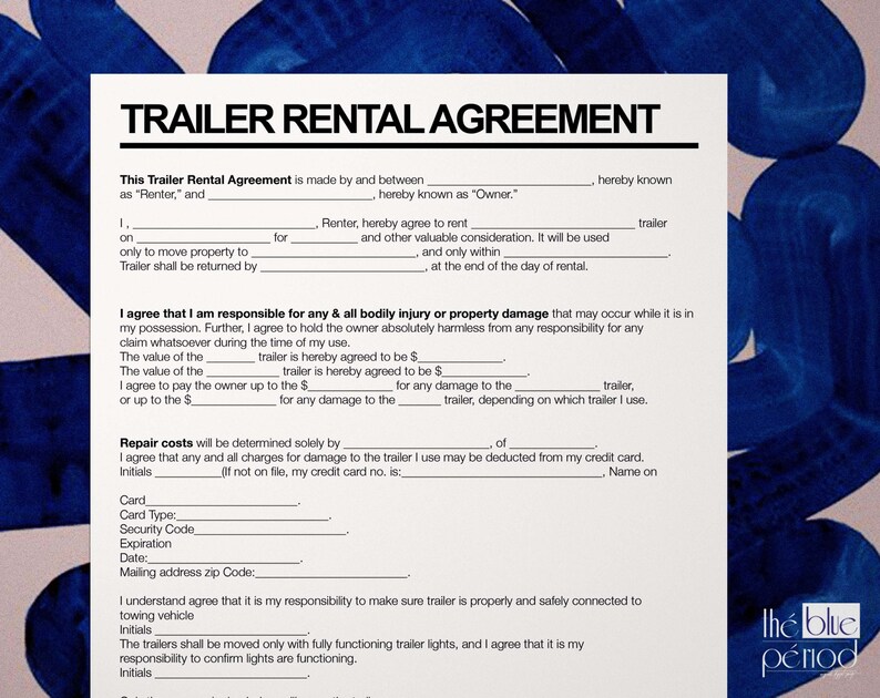 Editable Trailer Rental Agreement | Etsy