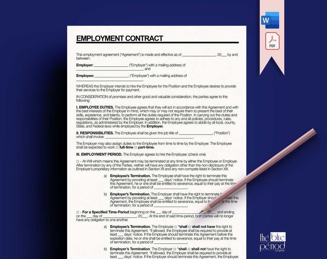 Editable Employment Contract Template - Etsy