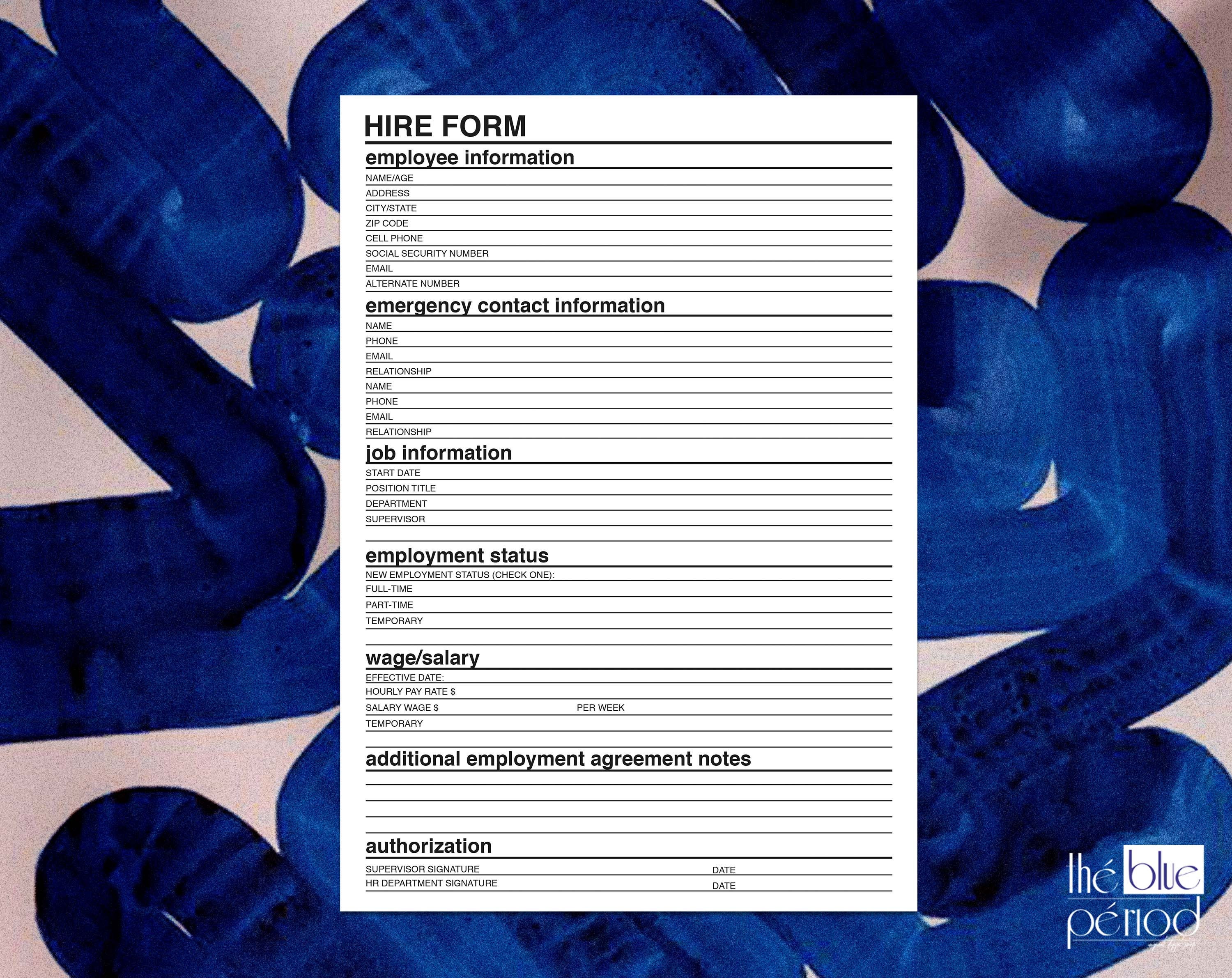 Printable HR Hire Form PDF - Etsy