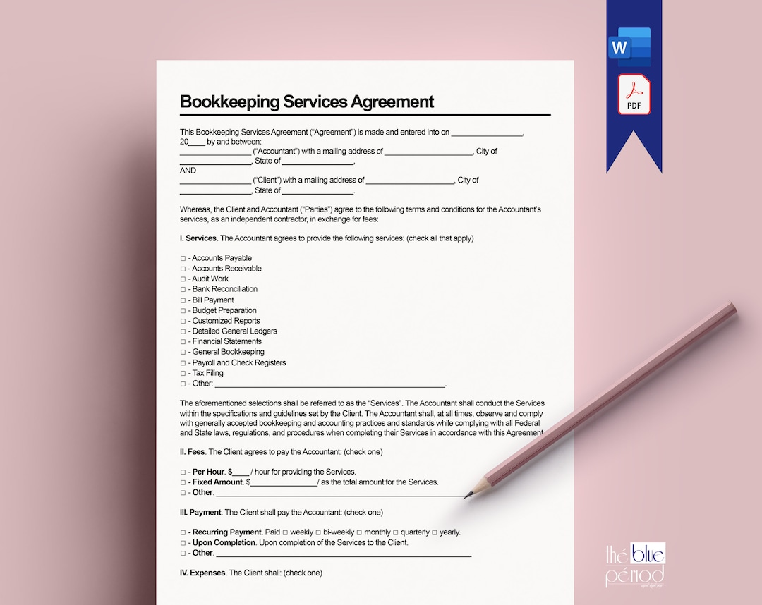 Printable Bookkeeping Services Agreement - Etsy