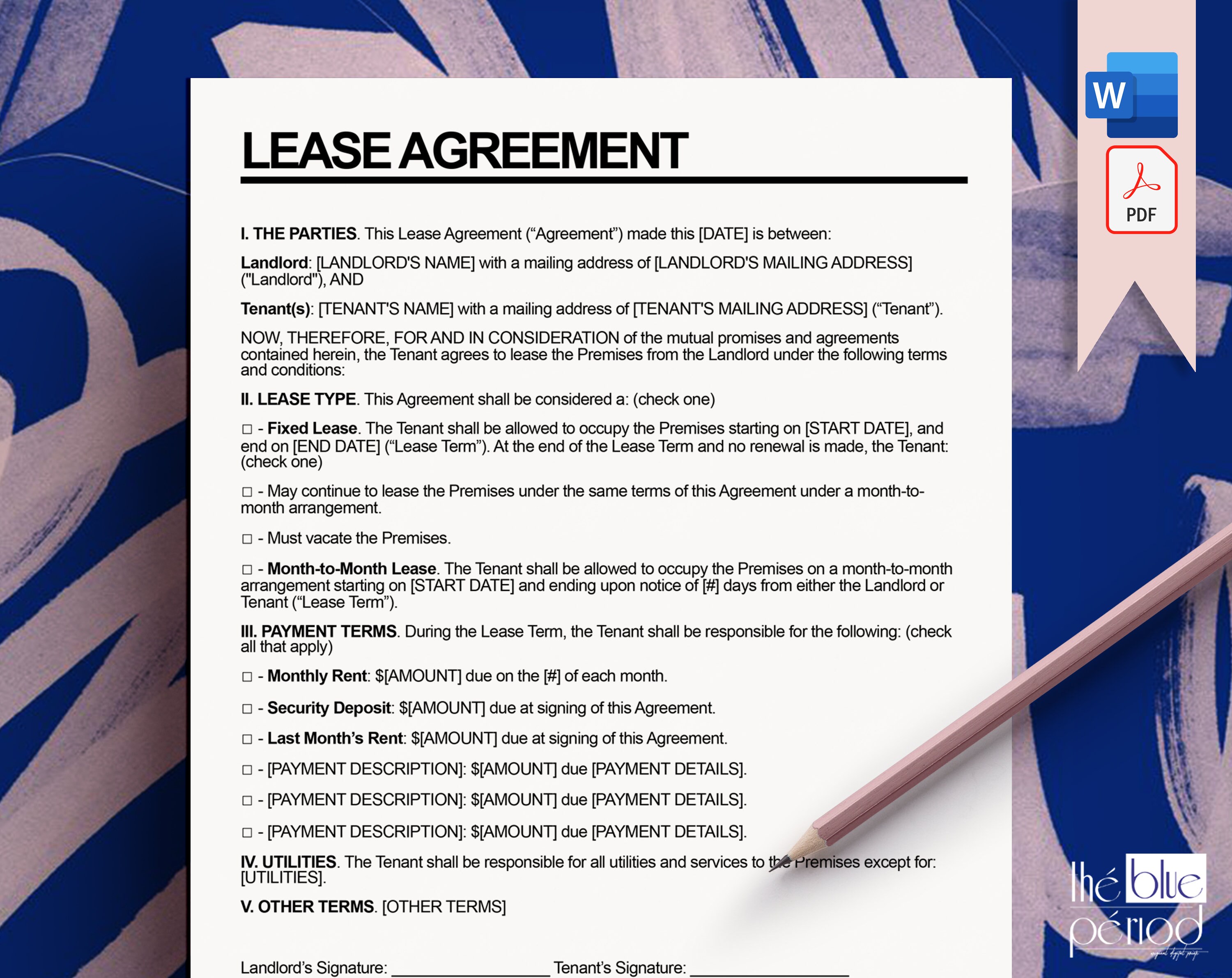 Editable Single Page Lease Agreement - Etsy