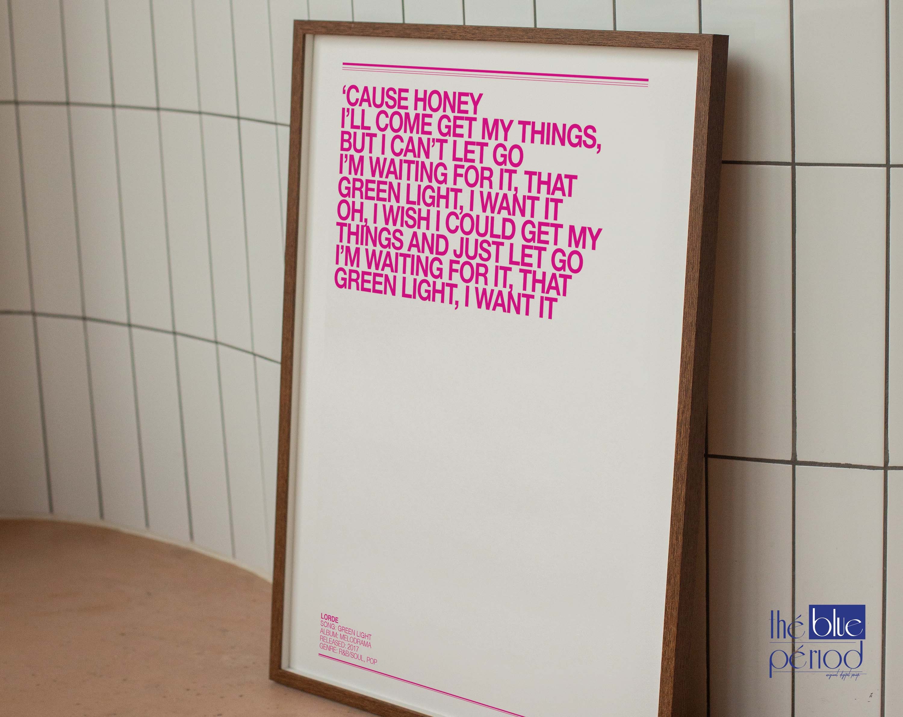 Lorde Poster, Green Light Lyrics - Etsy