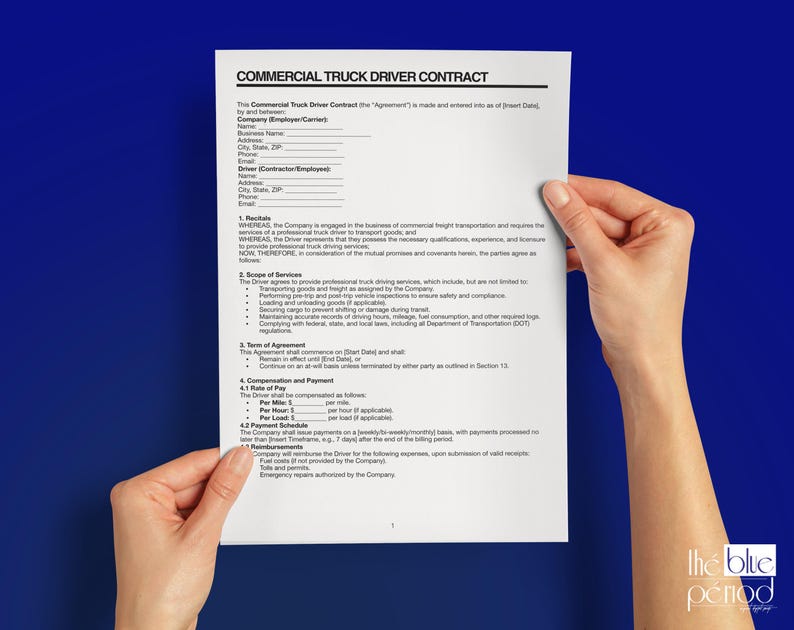 Editable Commercial Truck Driver Contract Template - Etsy