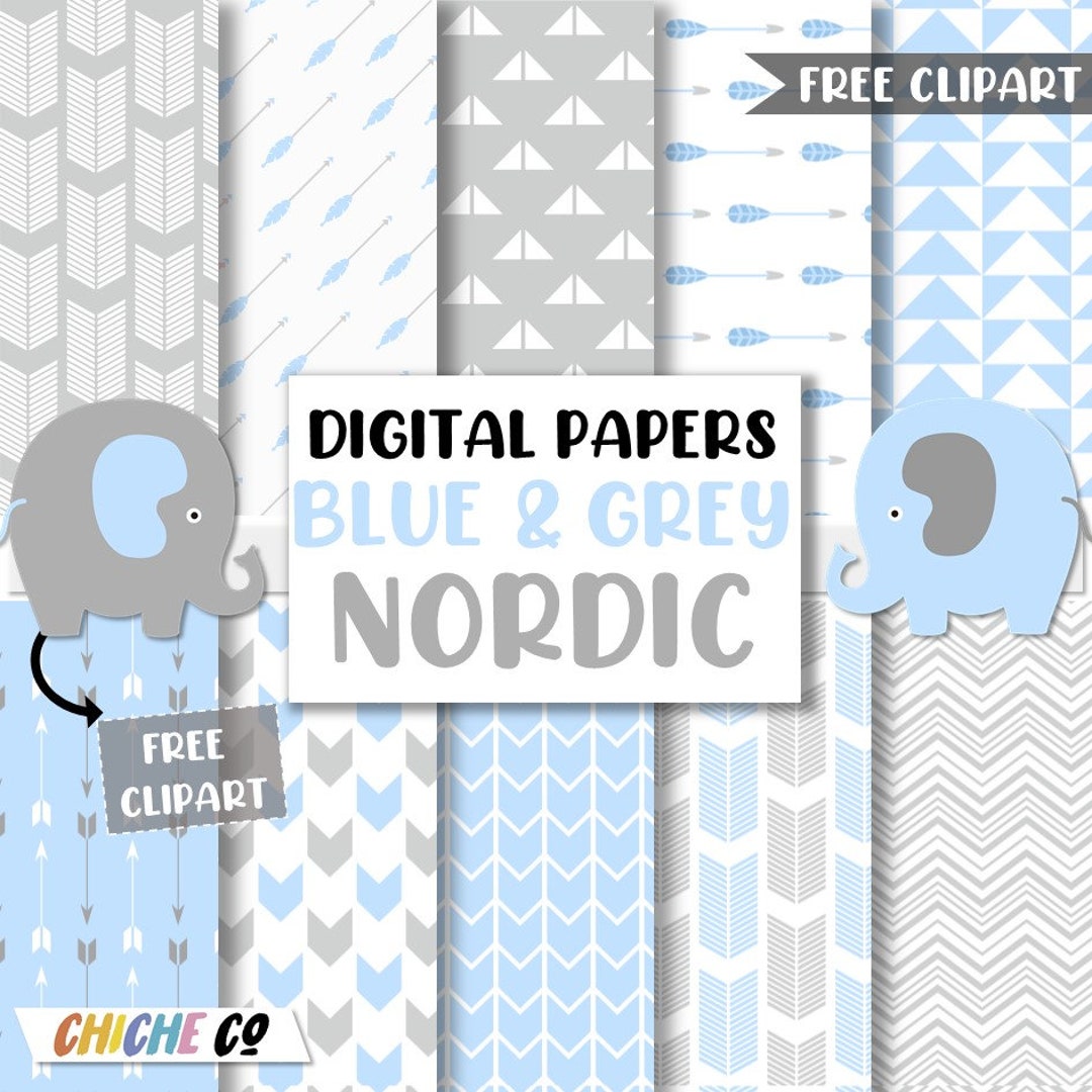 Blue and Grey Nordic Baby Digital Papers Scrapbook Instant Download ...