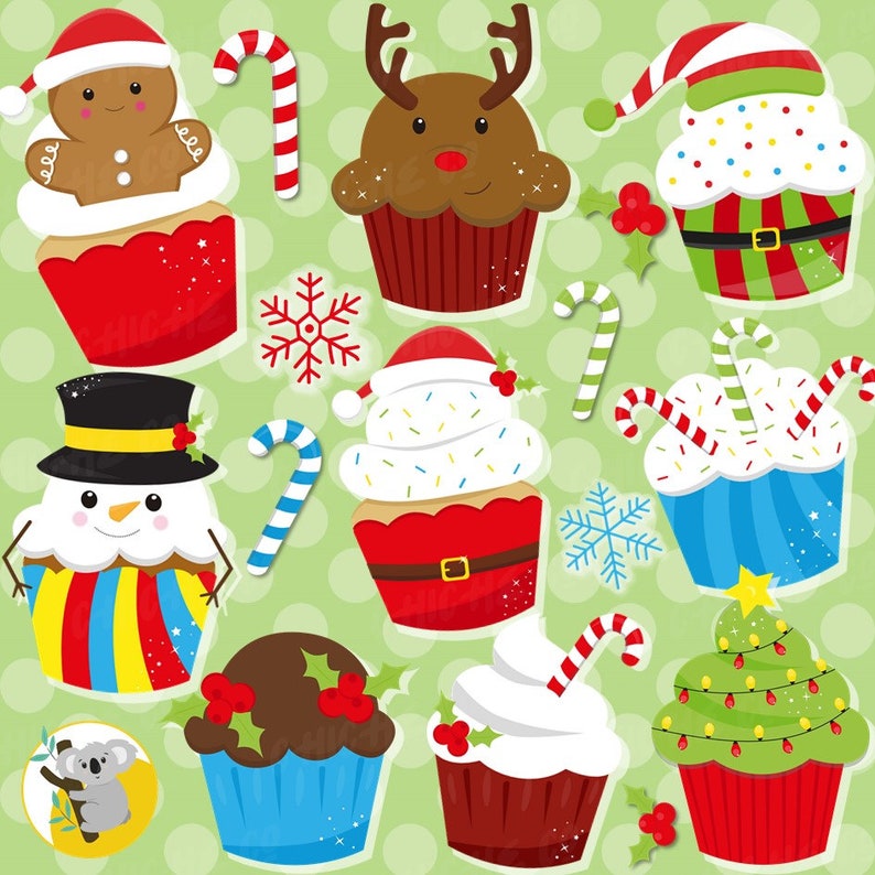 Christmas Cupcakes Clipart PNG Clip Art Christmas Digital - Etsy