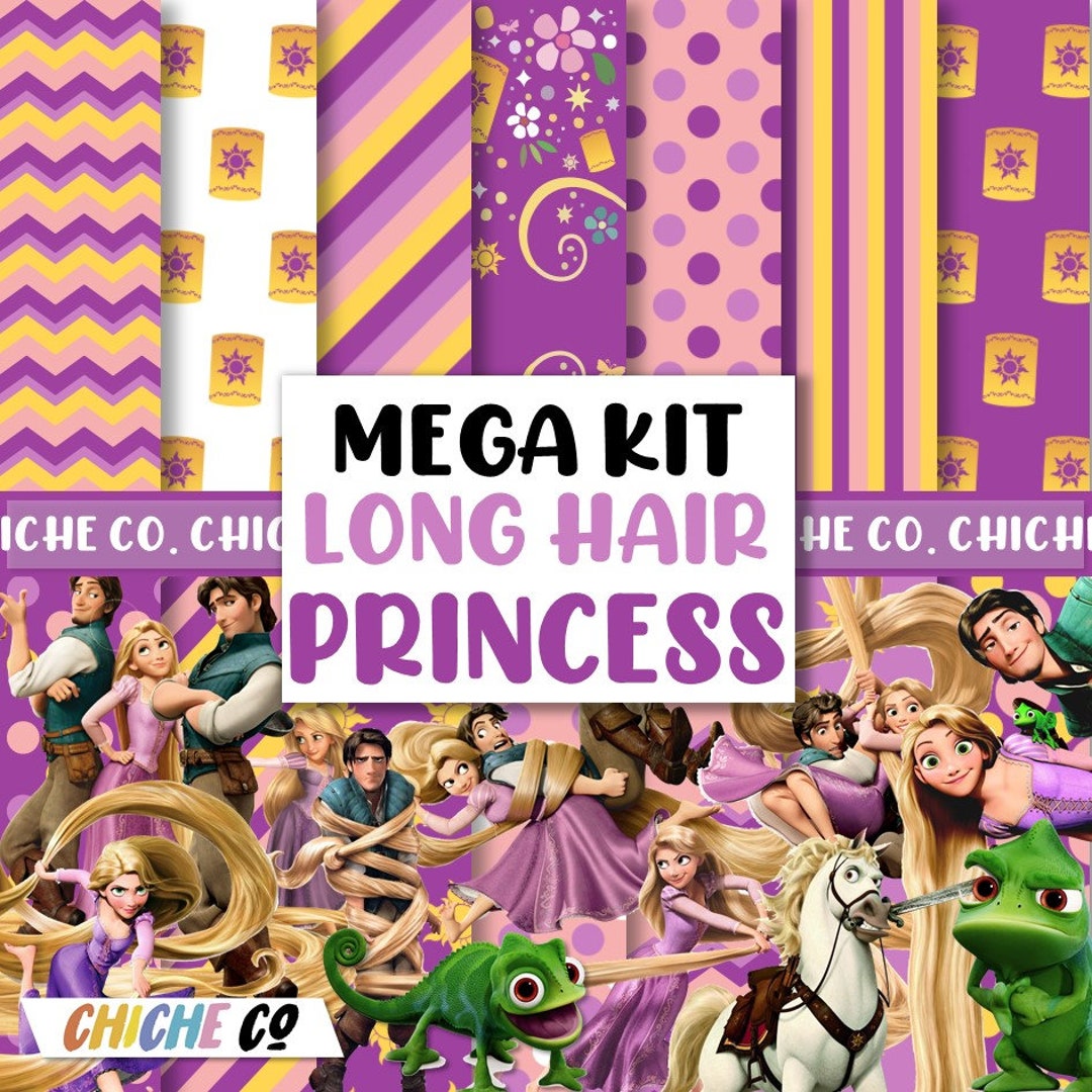 Digital Paper Rapunzel Princess Clipart PNG Magic Hair - Etsy