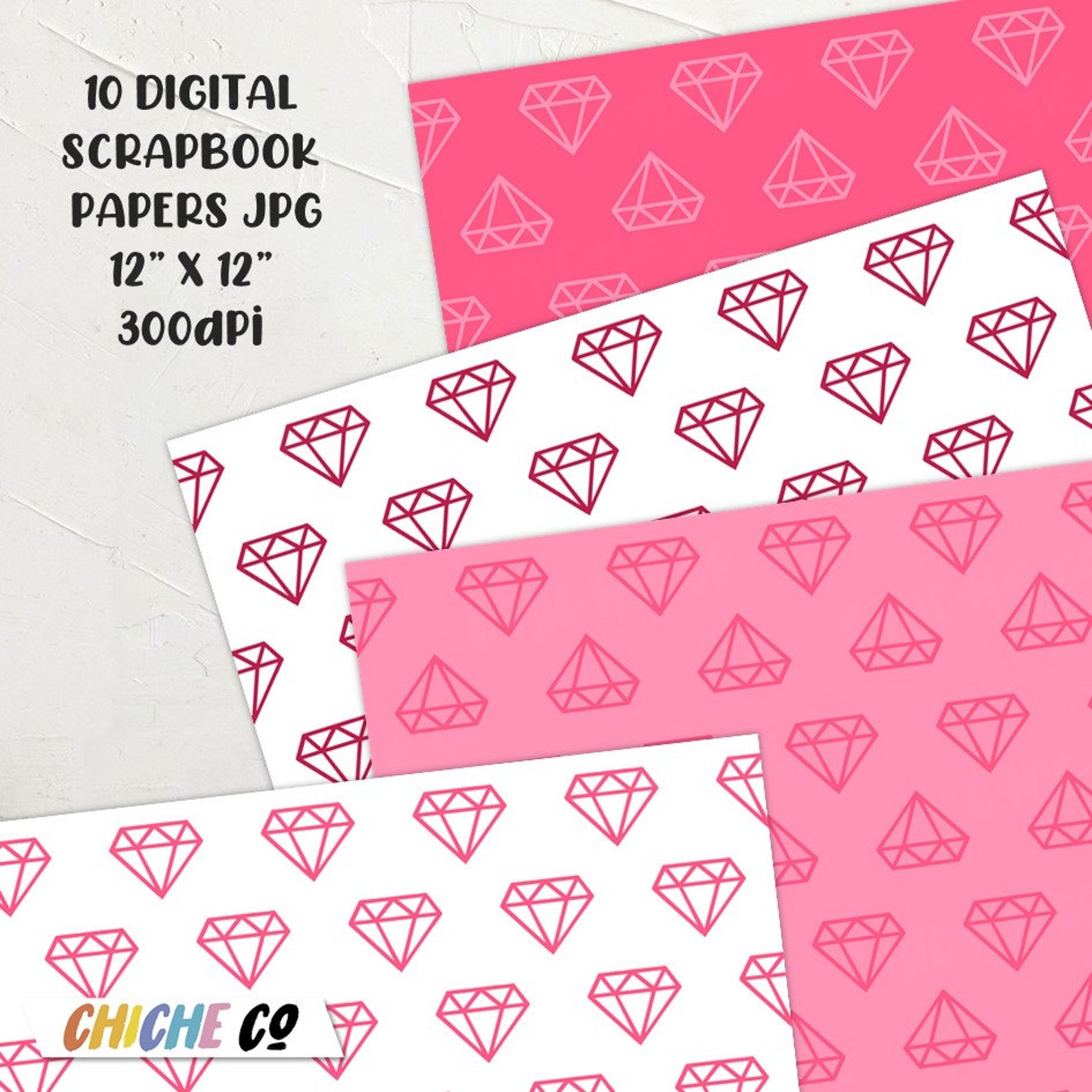 Digital Papers Pink Diamonds Scrapbook Instant Download Pixel - Etsy