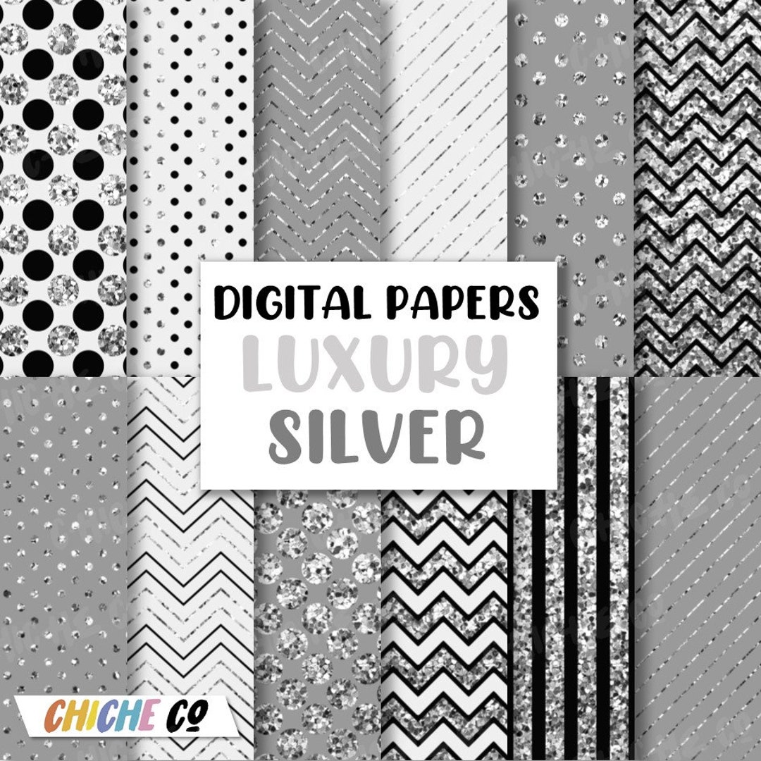 Luxury Silver Glitter Digital Papers Scrapbook Silver Shiny - Etsy