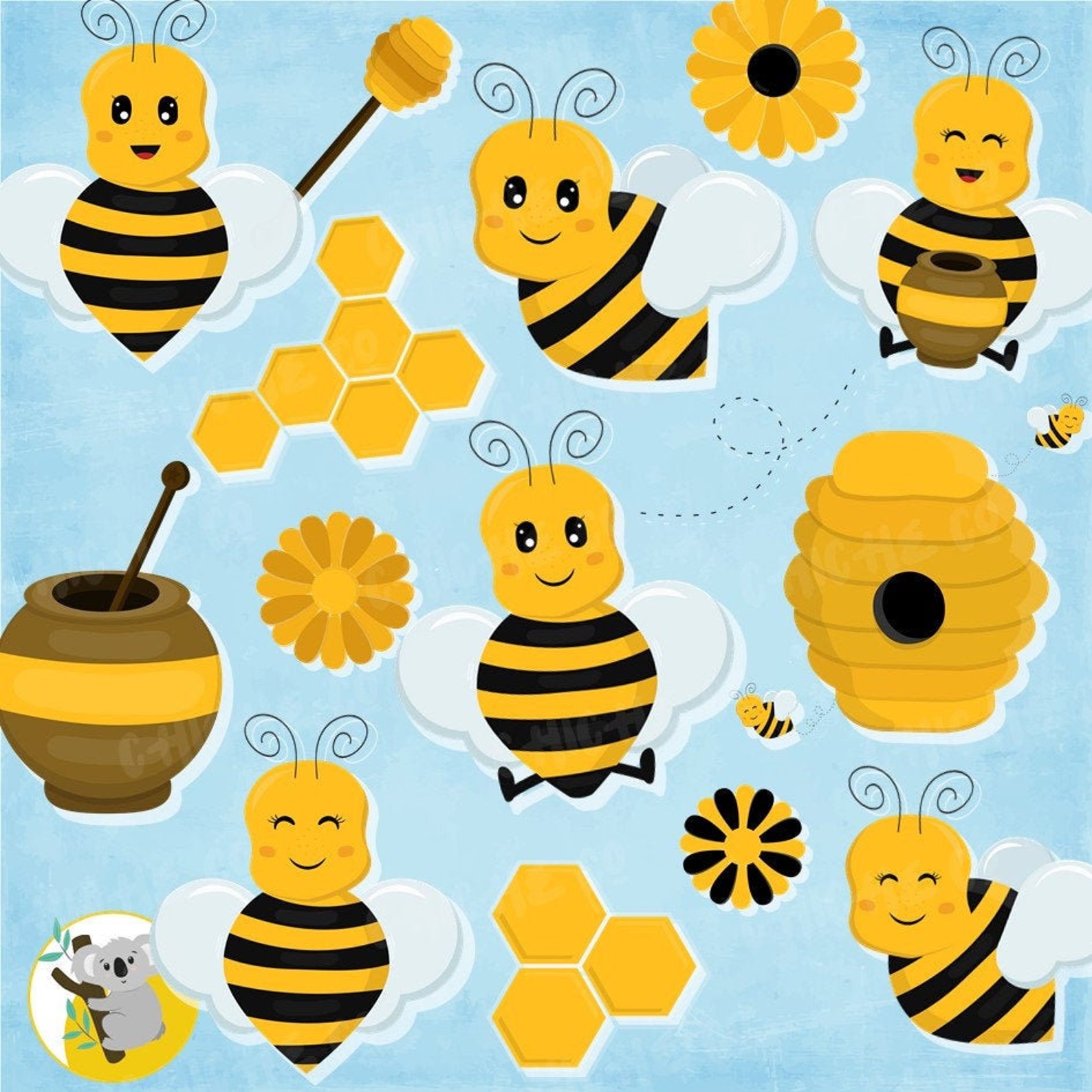 Bees Clipart Kawaii PNG vector graphics clip art Honey Bee | Etsy