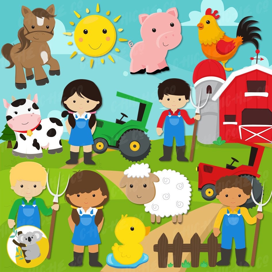 Baby Animals Farm Clipart PNG vector graphics clip art Country | Etsy