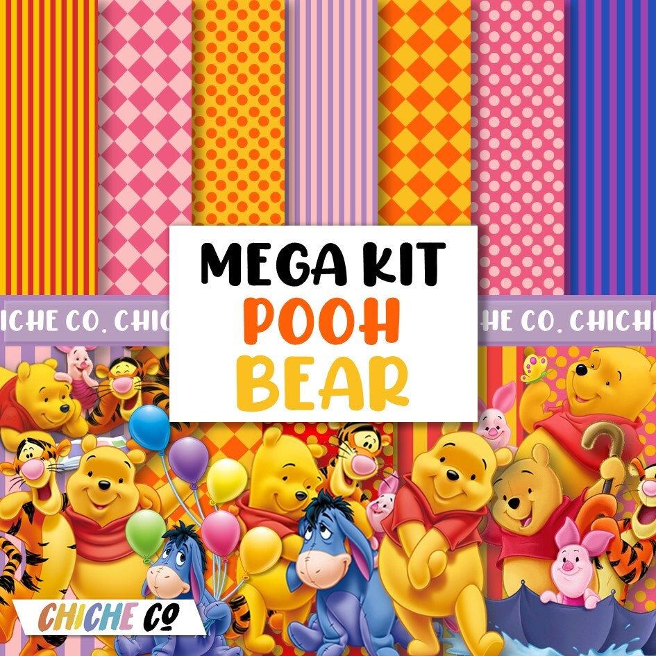 Digital Papers Pooh Bear Clipart PNG Scrapbook Cute Winnie | Etsy