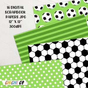 Soccer Digital Papers Scrapbook Sport Ball Football Green Field Papers ...