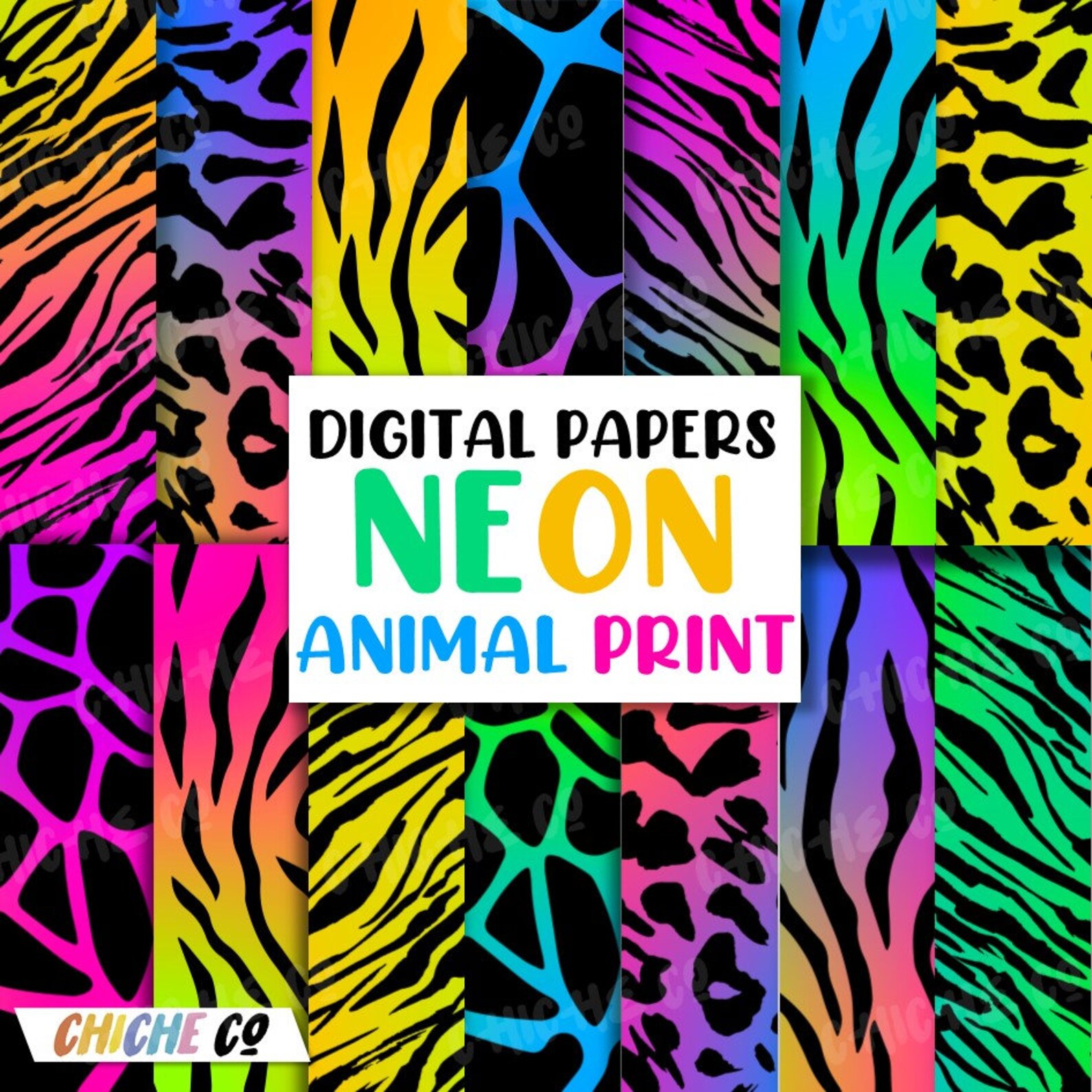 Neon Animal Print Digital Papers Scrapbook Neon Colors Rock - Etsy