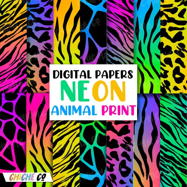 Neon Animal Print Digital Papers Scrapbook Neon Colors Rock | Etsy