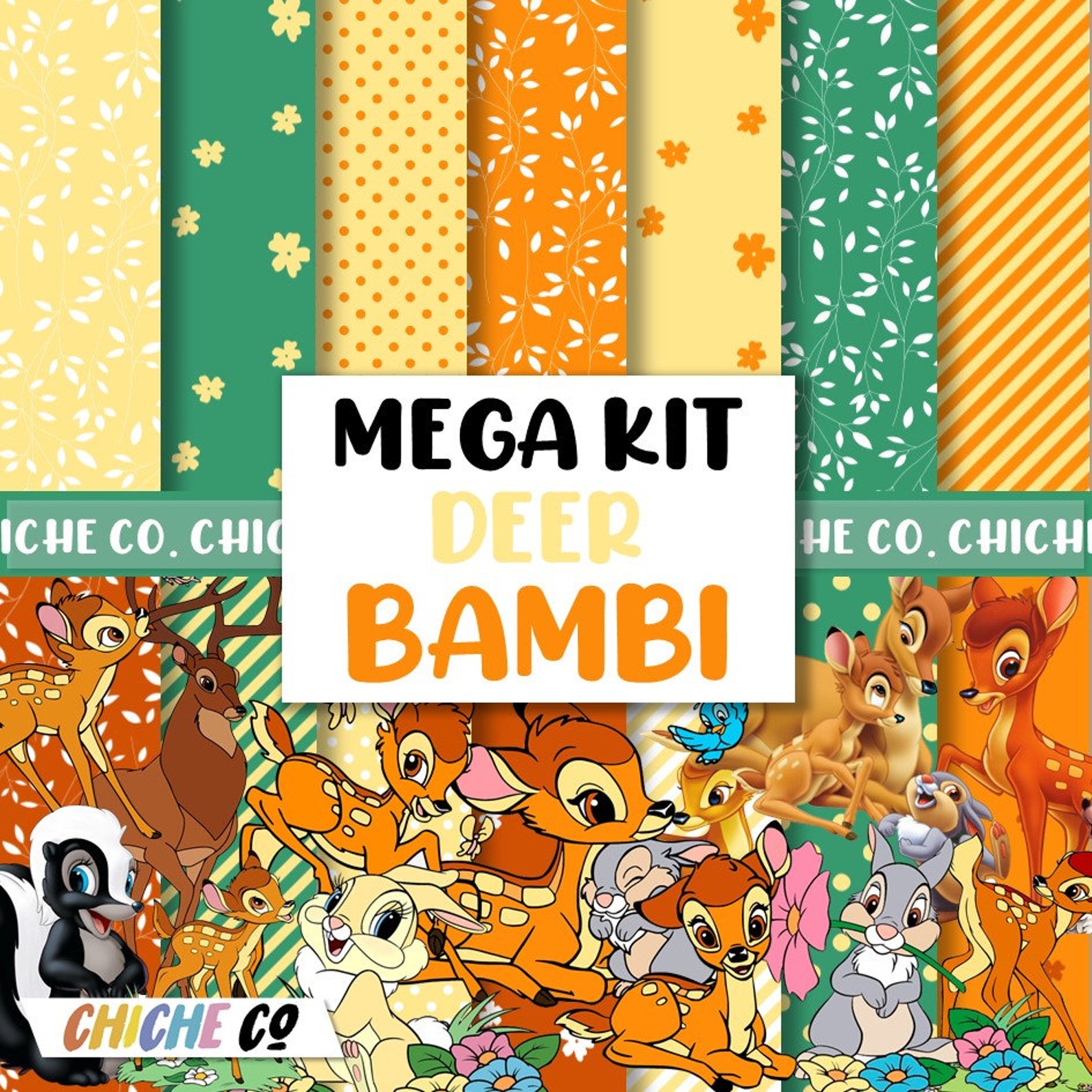 Digital Papers Bambi Clipart PNG Bambi Party Background for - Etsy
