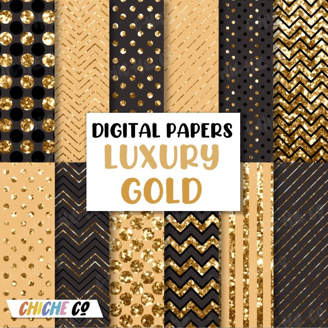 Luxury Gold Glitter Digital Papers Scrapbook Cream Gold Foil Delicate ...