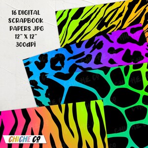 Neon Animal Print Digital Papers Scrapbook Neon Colors Rock Pop Animal ...