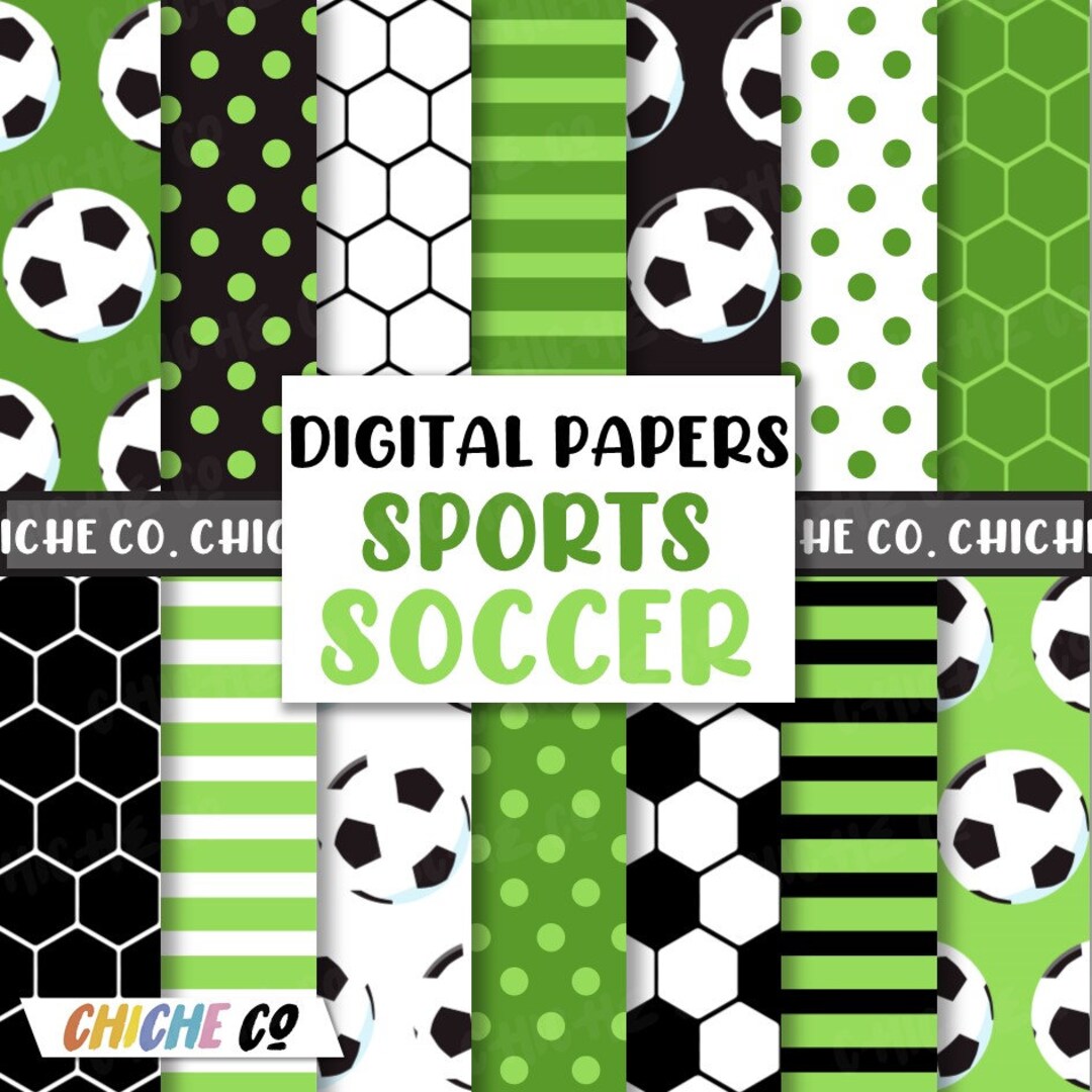 Soccer Digital Papers Scrapbook Sport Ball Football Green Field Papers ...