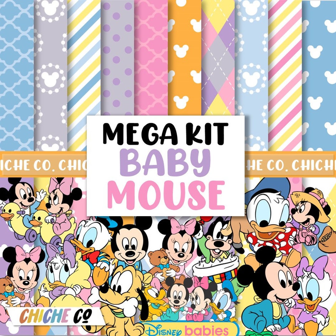 Digital Papers Baby Mickey Minnie Mouse Clipart PNG Scrapbook Themed ...