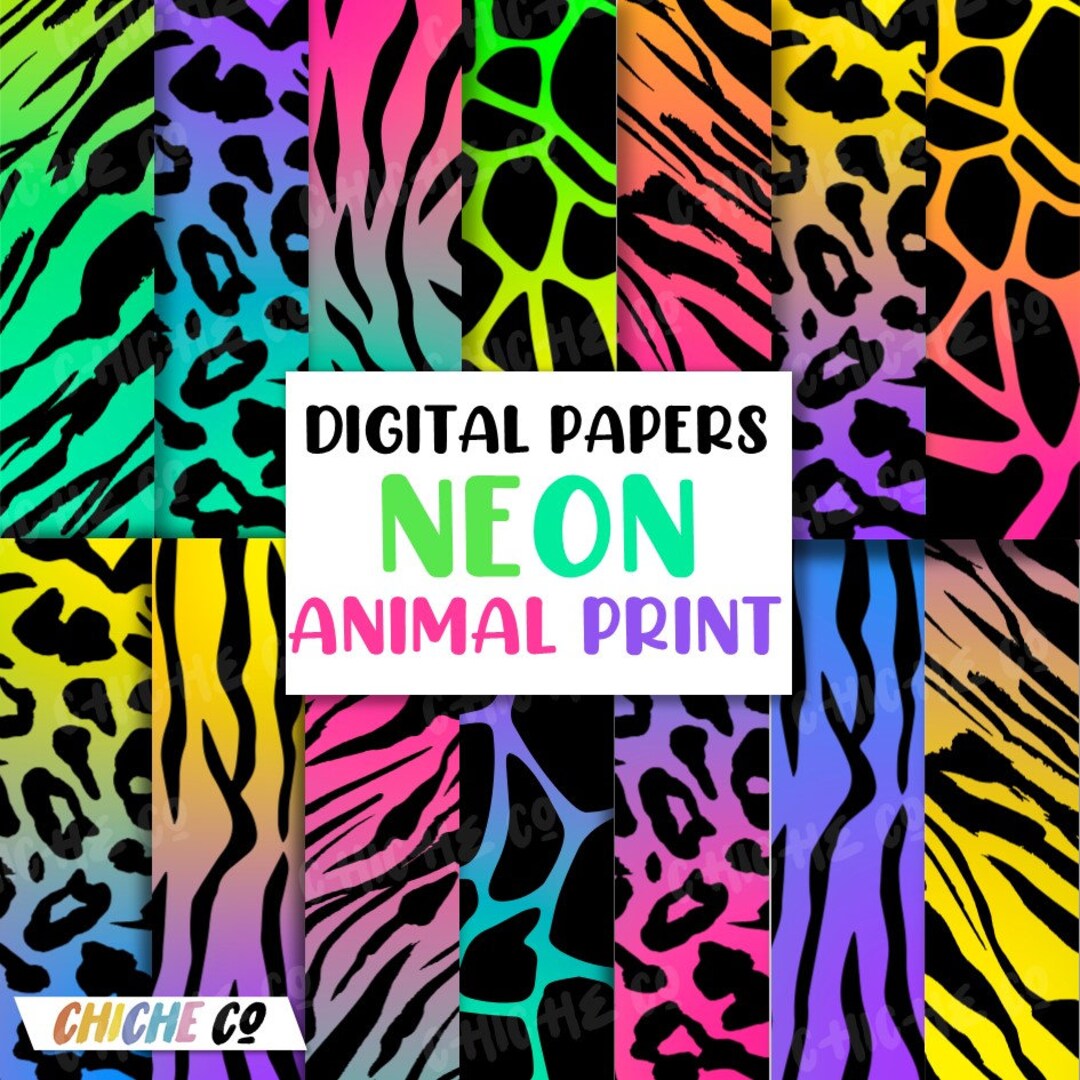Neon Animal Print Digital Papers Scrapbook Neon Colors Rock Pop Animal ...