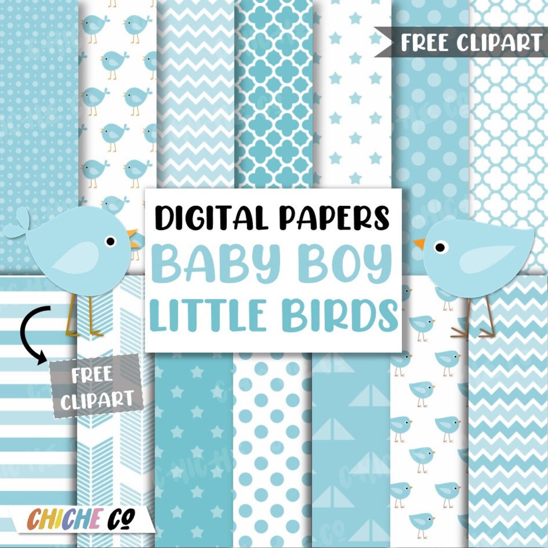 Digital Papers New Born Baby Birds Scrapbook Little Boy Birthday Party ...