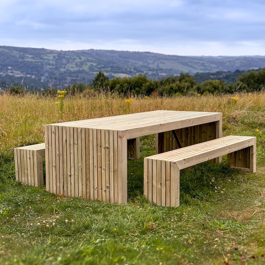 Slatted Wooden Garden Table Set - Contemporary Design | Available in 4 ...