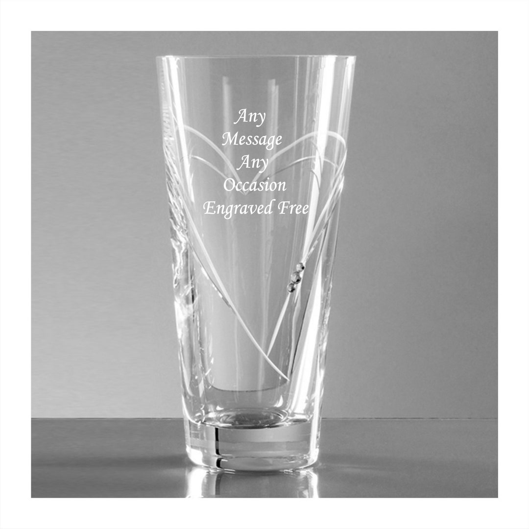 Personalised Engraved Crystal Vase: 20cm-25cm Diamante Heart Design ...