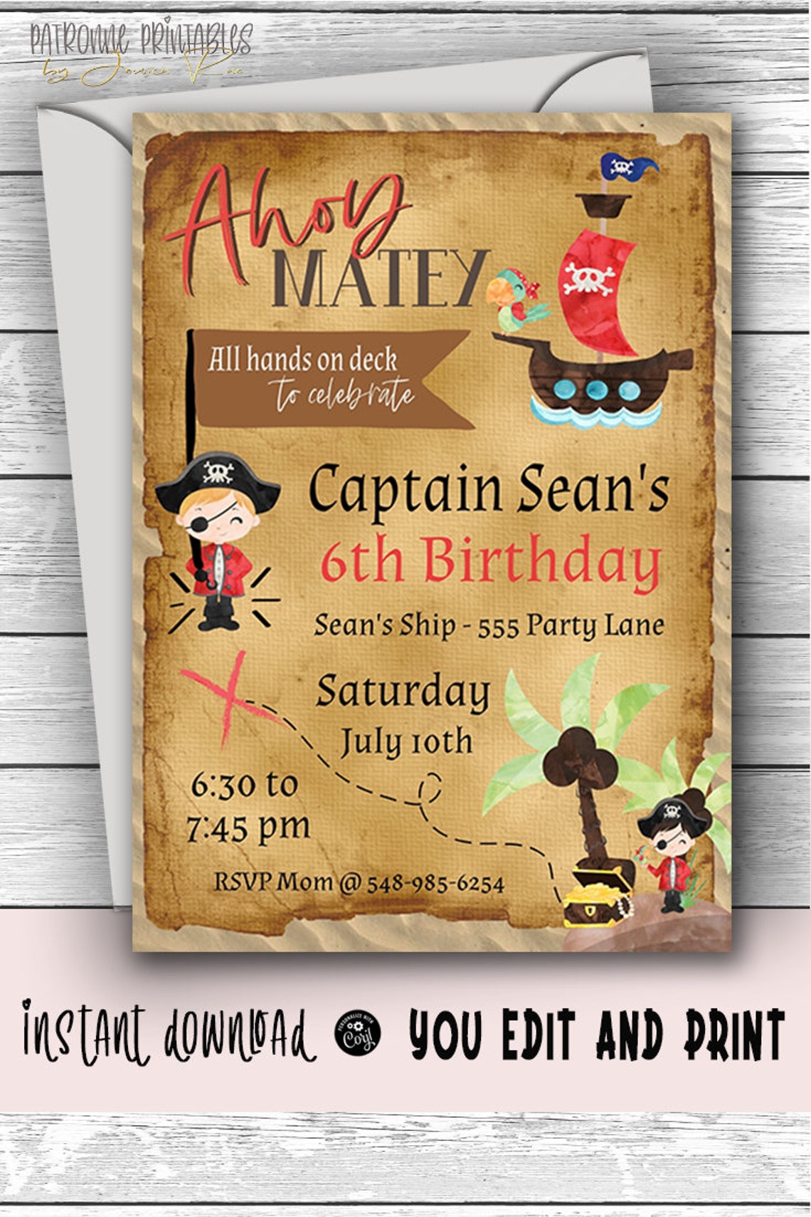 Pirate Birthday Invitation Treasure Map Party Printable | Etsy