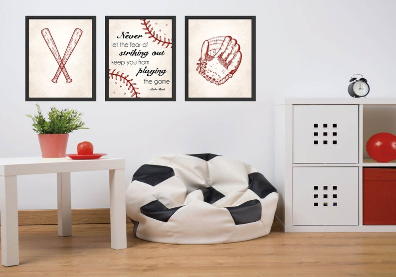 Baseball Wall Decor, Inspirational Quote, Baseball Glove, Baseball Bats ...