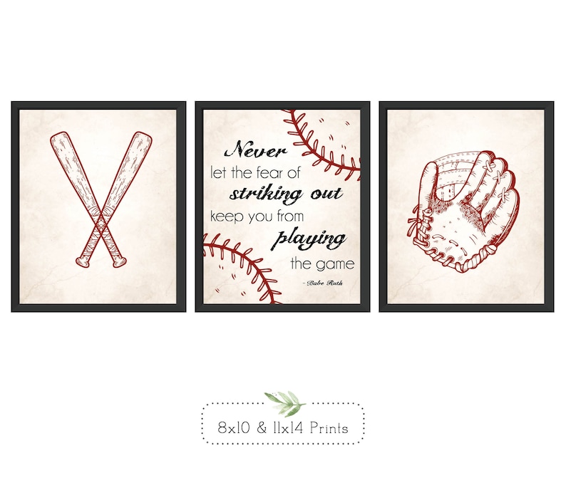 Baseball Wall Decor, Inspirational Quote, Baseball Glove, Baseball Bats ...