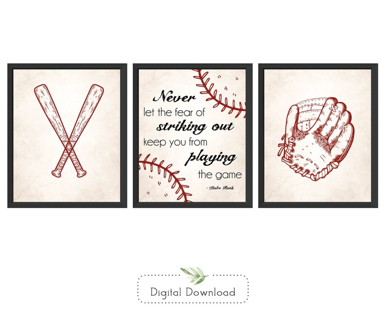 Baseball Wall Decor, Inspirational Quote, Baseball Glove, Baseball Bats ...