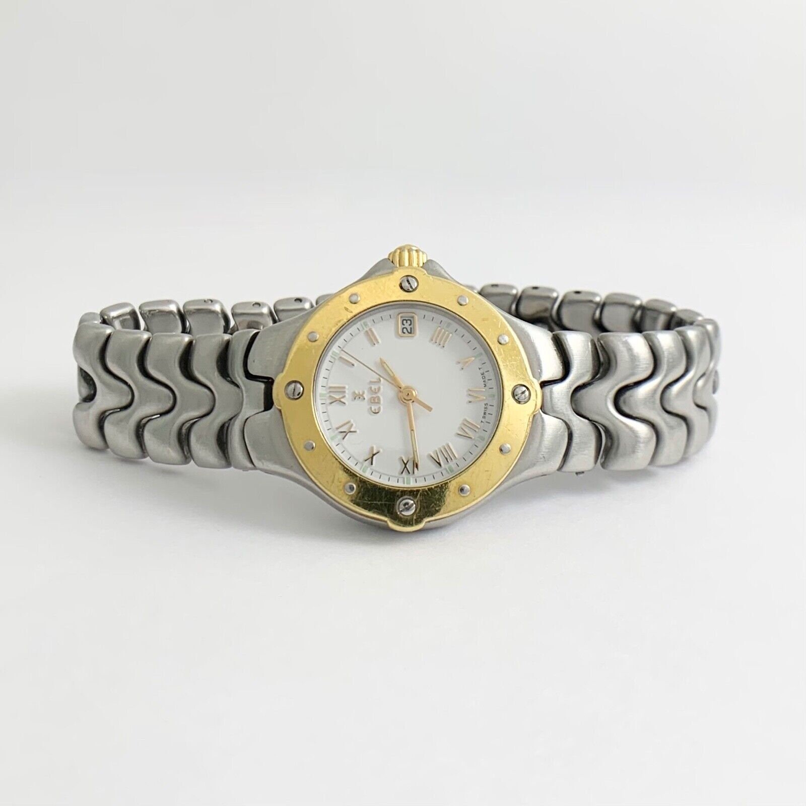 Ebel Sportwave Two-tone Stainless Steel 18K Yellow Gold Watch, White ...