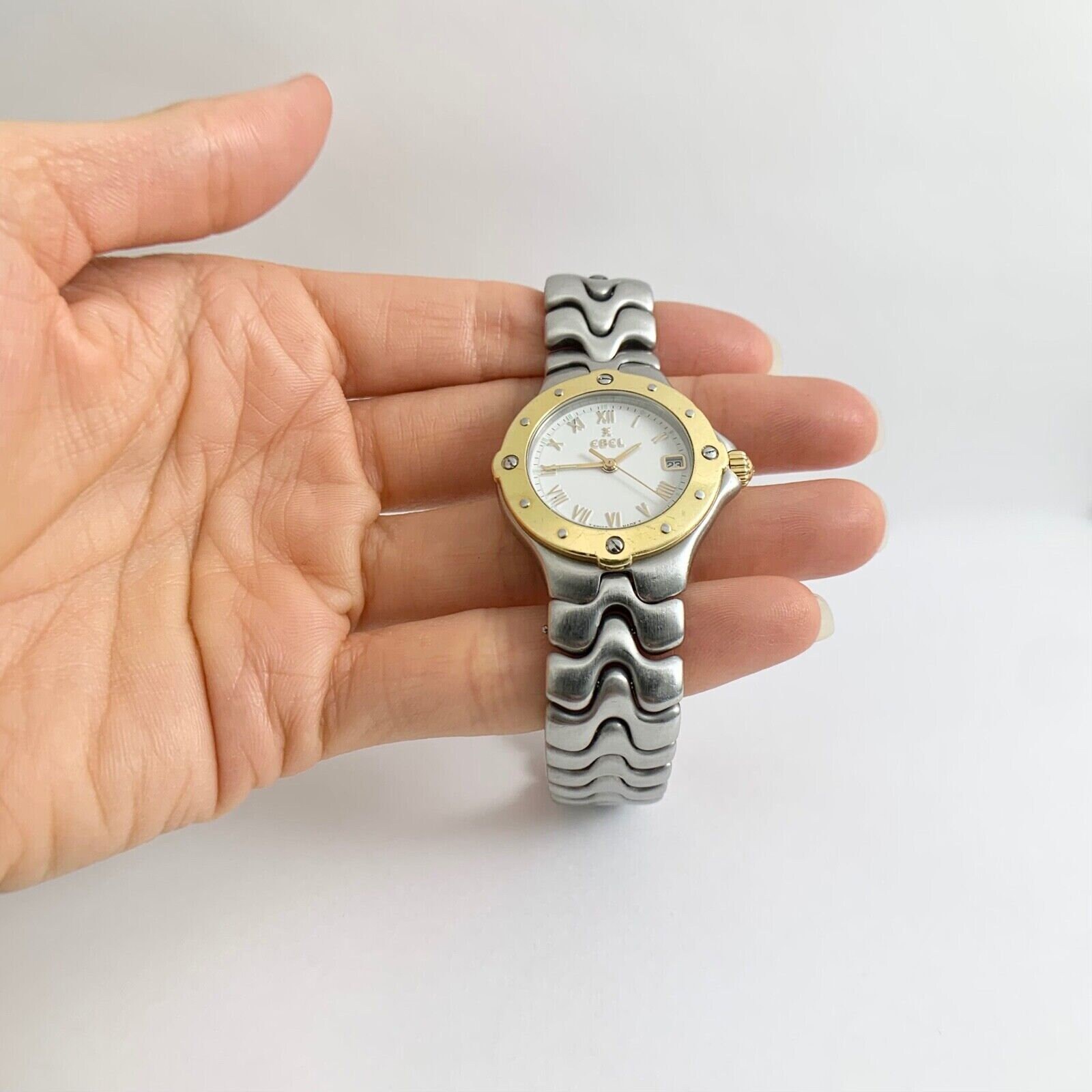 Ebel Sportwave Two-tone Stainless Steel 18K Yellow Gold Watch, White ...