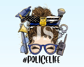 Blonde Messy Bun Police Life Png Sublimation Design, Messy Bun Police ...