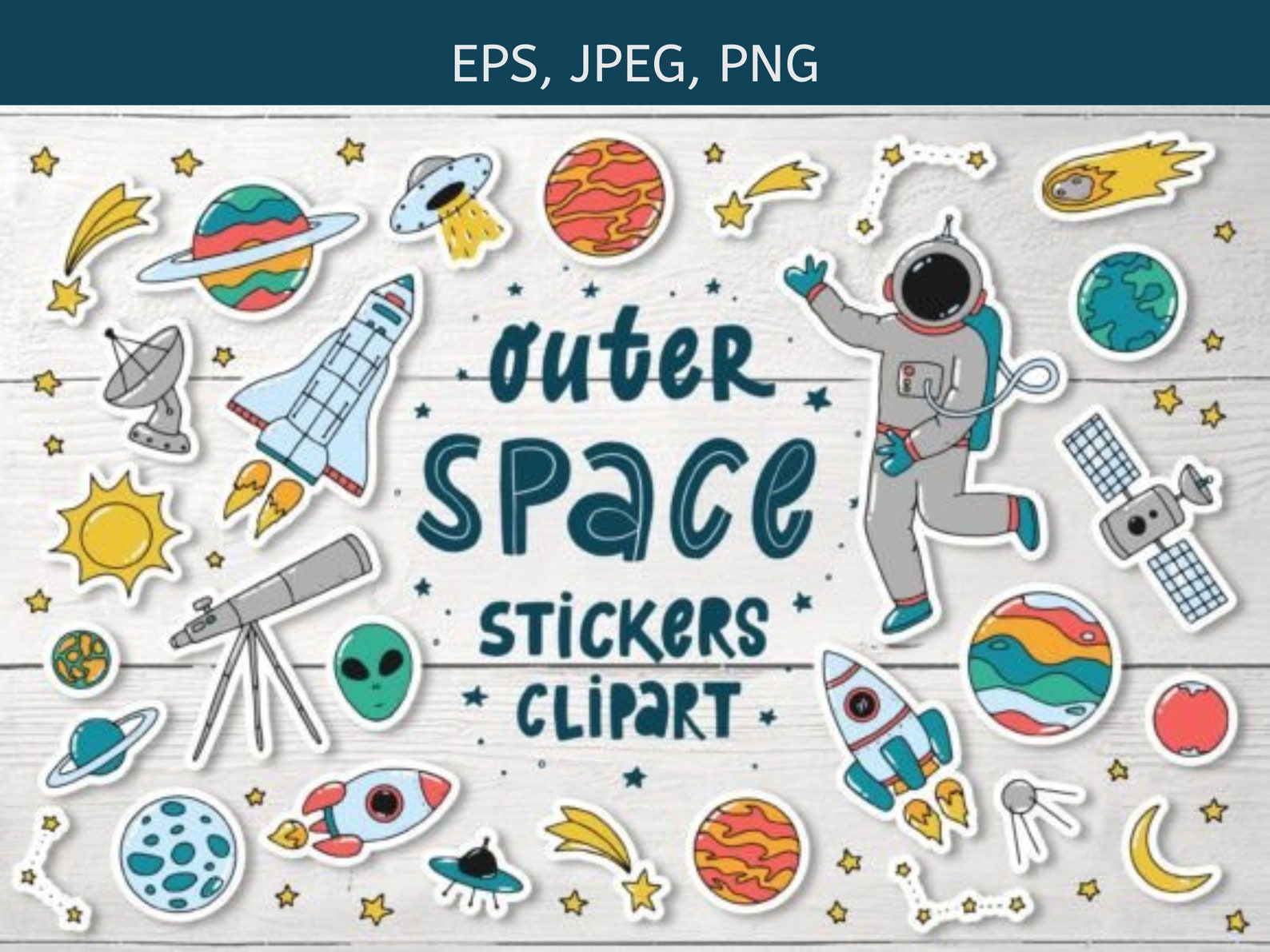 OUTER SPACE STICKER Clipart Set Planets Clipart Set Outer - Etsy