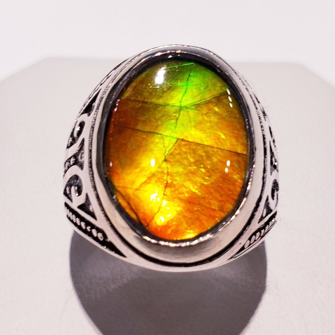 Canadian Ammolite Ring With a 10x15mm Oval Gemstone PN: AF-8N11 - Etsy