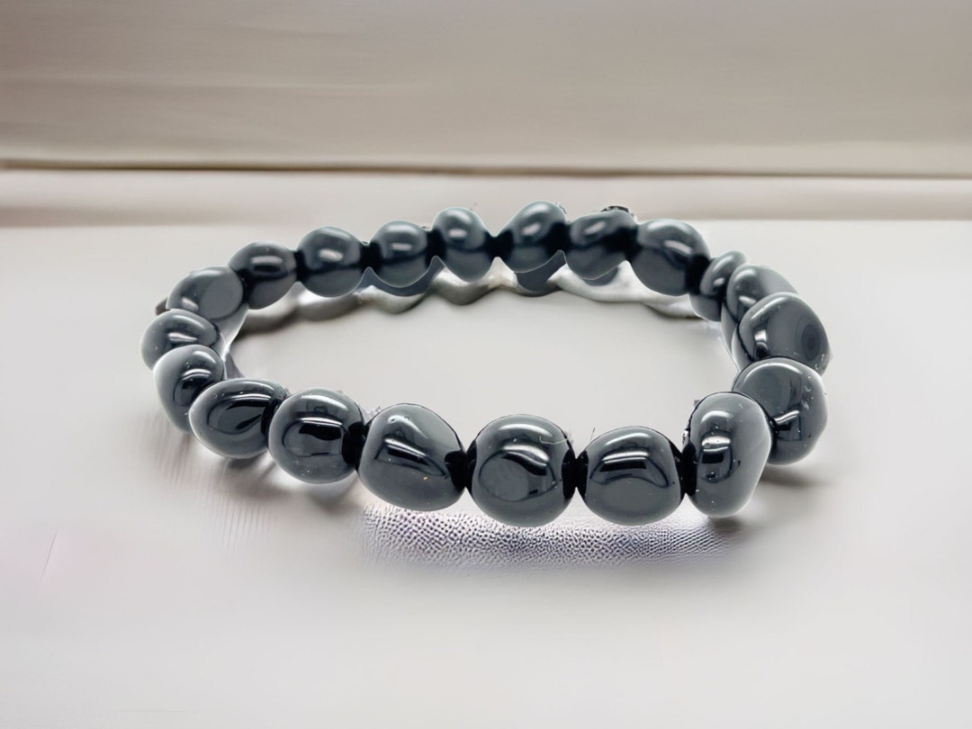 Handmade Jet Nugget Tumbled Stone Bracelet (fits up to 7.5" Wrist) - Etsy