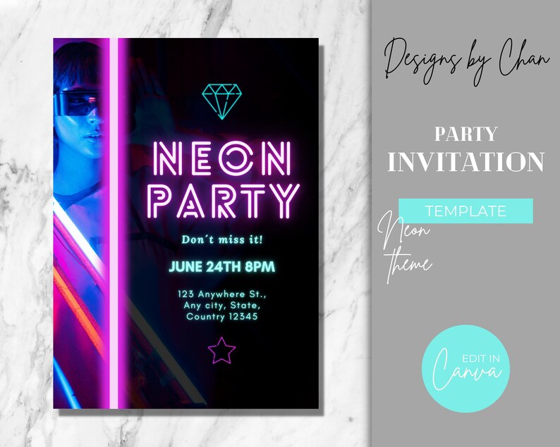 Editable Neon Party Invitation Template | Digital and Printable | Neon ...