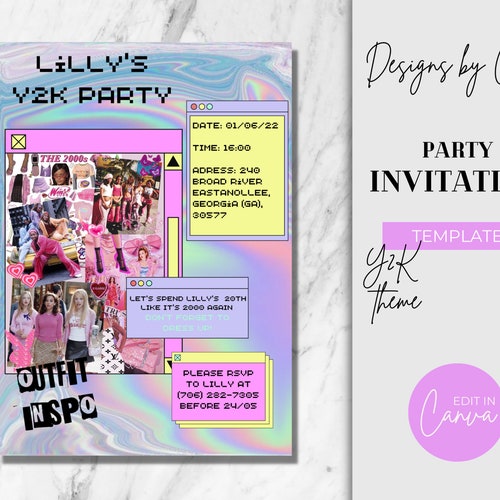 Editable Y2K Party Invitation Template Digital And Printable Etsy UK