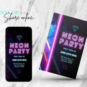 Editable Neon Party Invitation Template | Digital and Printable | Neon ...