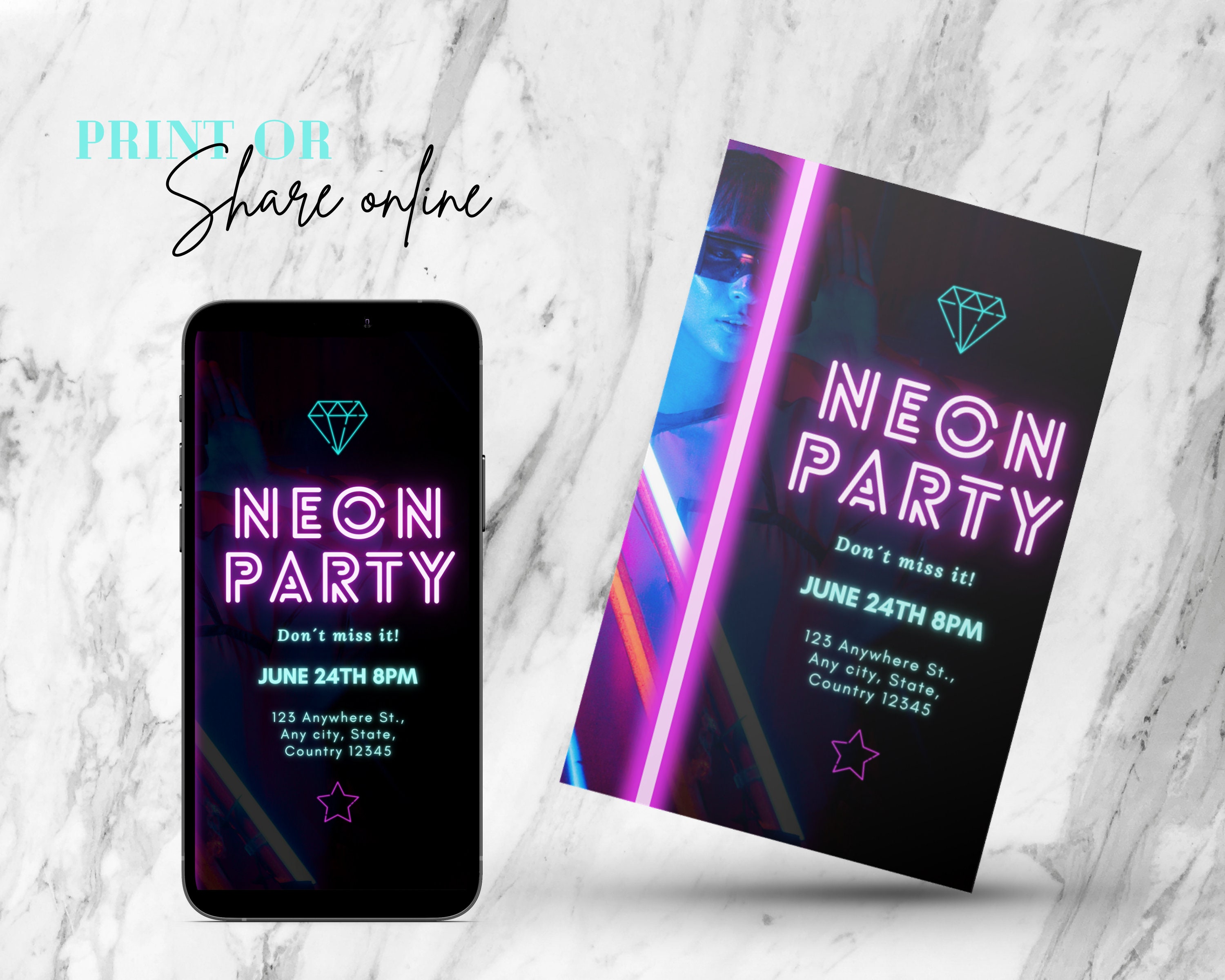 Editable Neon Party Invitation Template | Digital and Printable | Neon ...